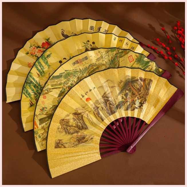 Chinese style male fan 10 inches imitation mahogany silk cloth bamboo ...