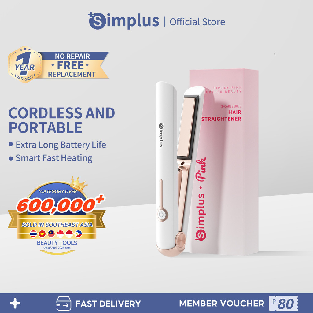 Simplus Hair Straightener Cordless Portability 3D Floating Plate Type-C ...
