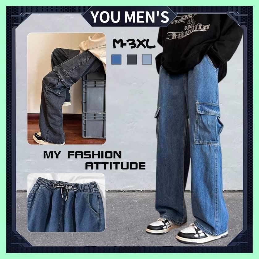 Men Jeans cargo Pants For Men Straight fashion korean maong cargo Jeans ...