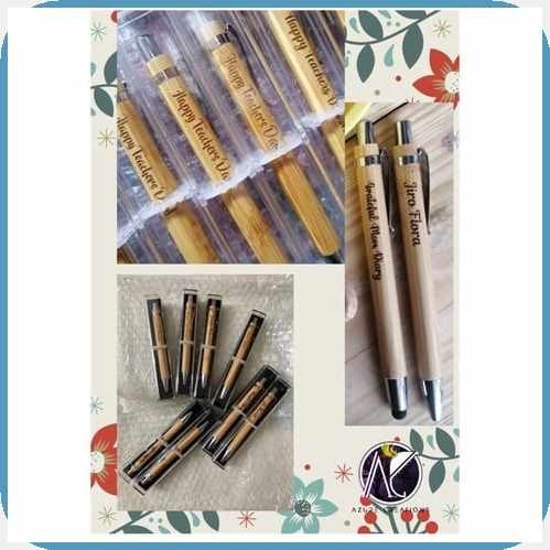 Personalized Bamboo Pens/ Ballpen (Laser Engraved) | Shopee Philippines