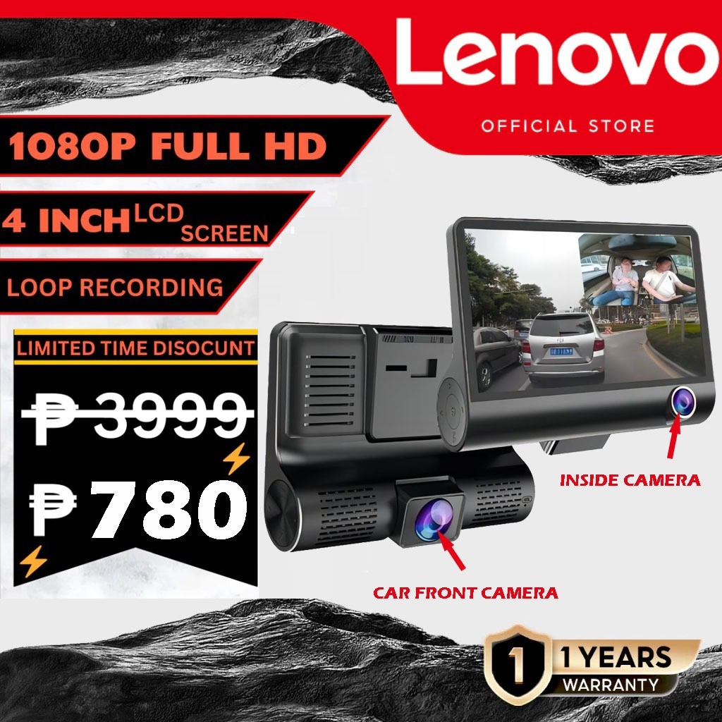 Lenovo 1TB 3 in 1 Dash Cam Car Camera DVR HD 1080P 170 Wide Angle Cycle ...