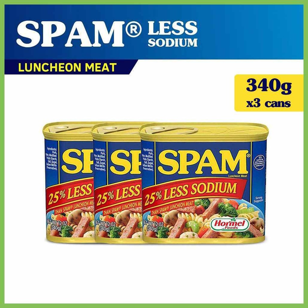 SPAM|Fi]Less>nE;Sodium[B,Luncheon!g,Meat!M,3!OR,Can!io,Value!KR,Pack 340g | Shopee Philippines