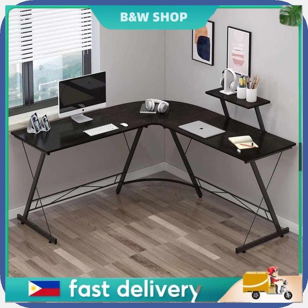 B&W L-shaped corner desk, computer game table, computer study desk ...