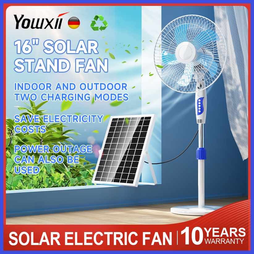 Solar Electric Fan 18/16/14/12 Inch Rechargeable 2 Led Lights solar ...