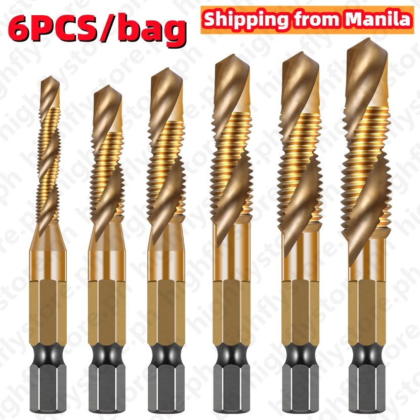 6 Pack Titanium Combination Tap and Drill Bit, Metric Drill Tap Set M3 ...