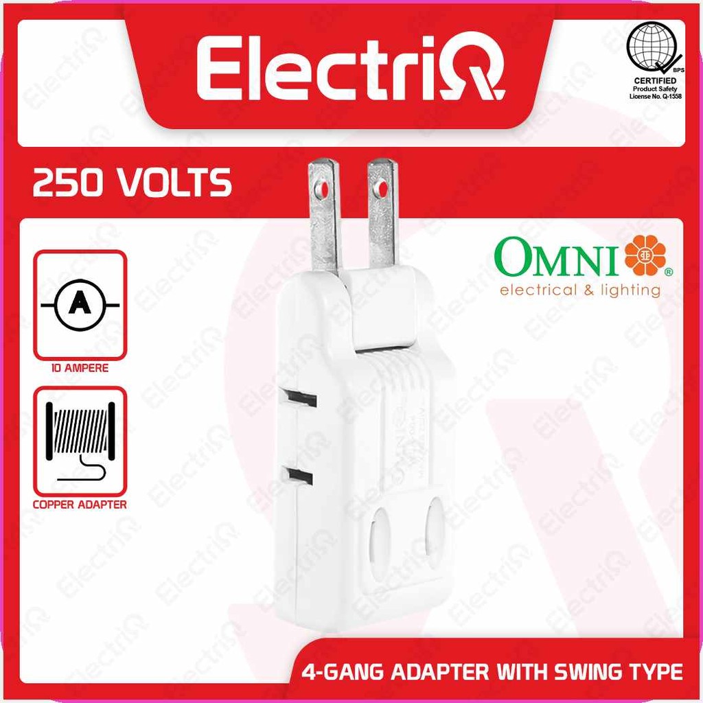Electriq l Omni 4-Gang Adapter w/ Swing Type Plug Outlet Adaptor Socket ...