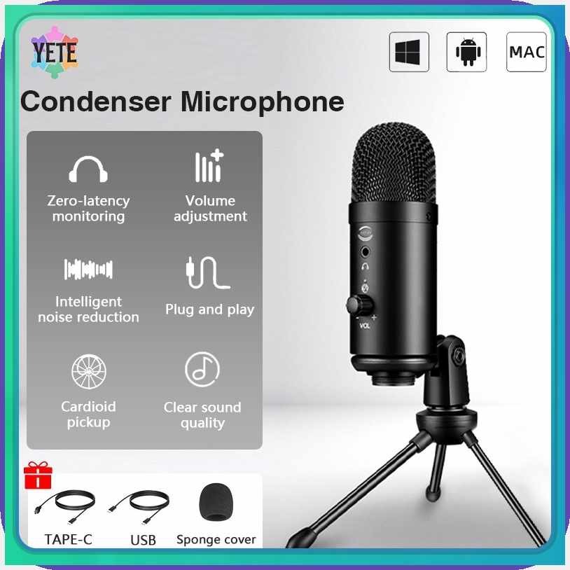 YETE USB Condenser Recording Microphone Podcast for ASMR Live Broadcast ...