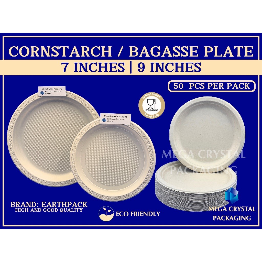 [ 50 Pcs. ] Biodegradable Cornstarch / Bagasse Natural Plate 7 Inches ...