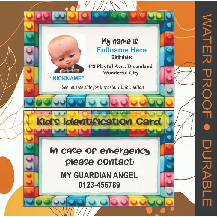 KID'S IDENTIFICATION CARD, KIDS TRAVEL, PVC TYPE ATM SIZE | Shopee ...