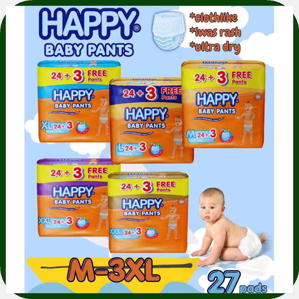 HAPPY BABY PANTS DIAPER x24+3free pads ( MEDIUM - XXXL) | Shopee ...