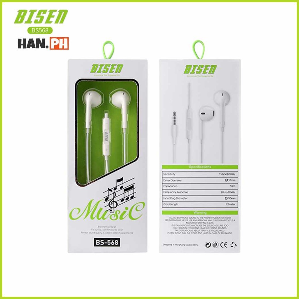 BISEN BS568 3.5mm In-ear Earphones In-Ear Headphone With Micrphone ...
