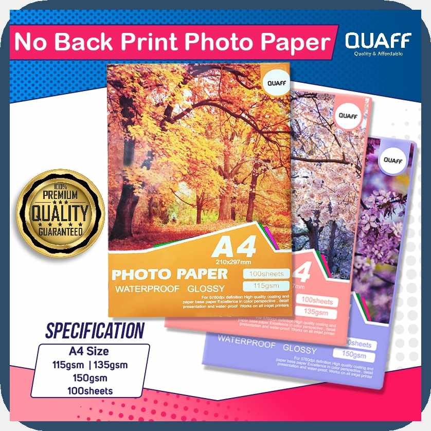 QUAFF Glossy Photo Paper A4 Size QUAFF Brand (100 sheets / pack ...