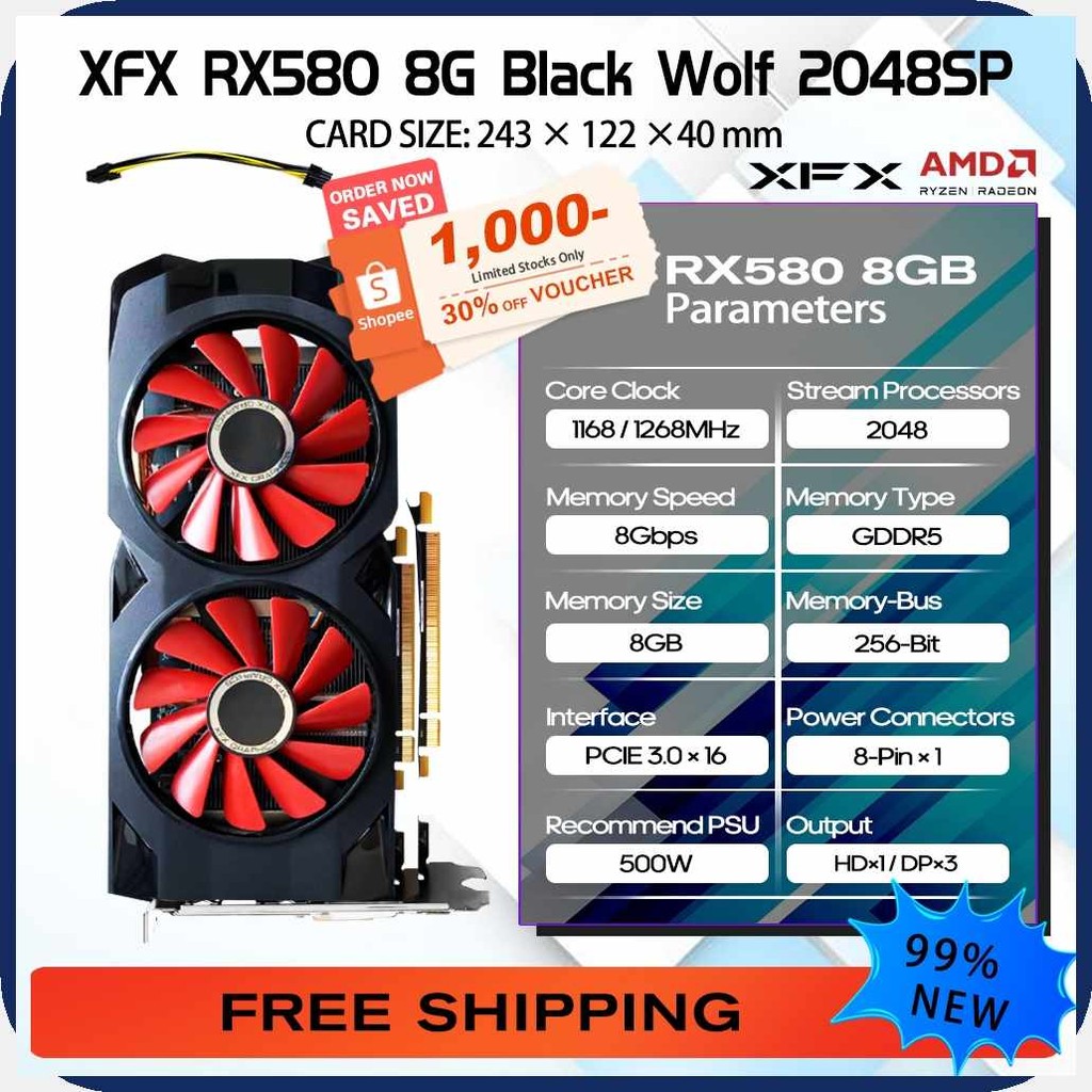Used#hA-SAPPHIRE~P^XFX$DO/RX580$VP/XR590$Sf/2048sp$SL/8GB$Rr/D5$O/DUAL ...