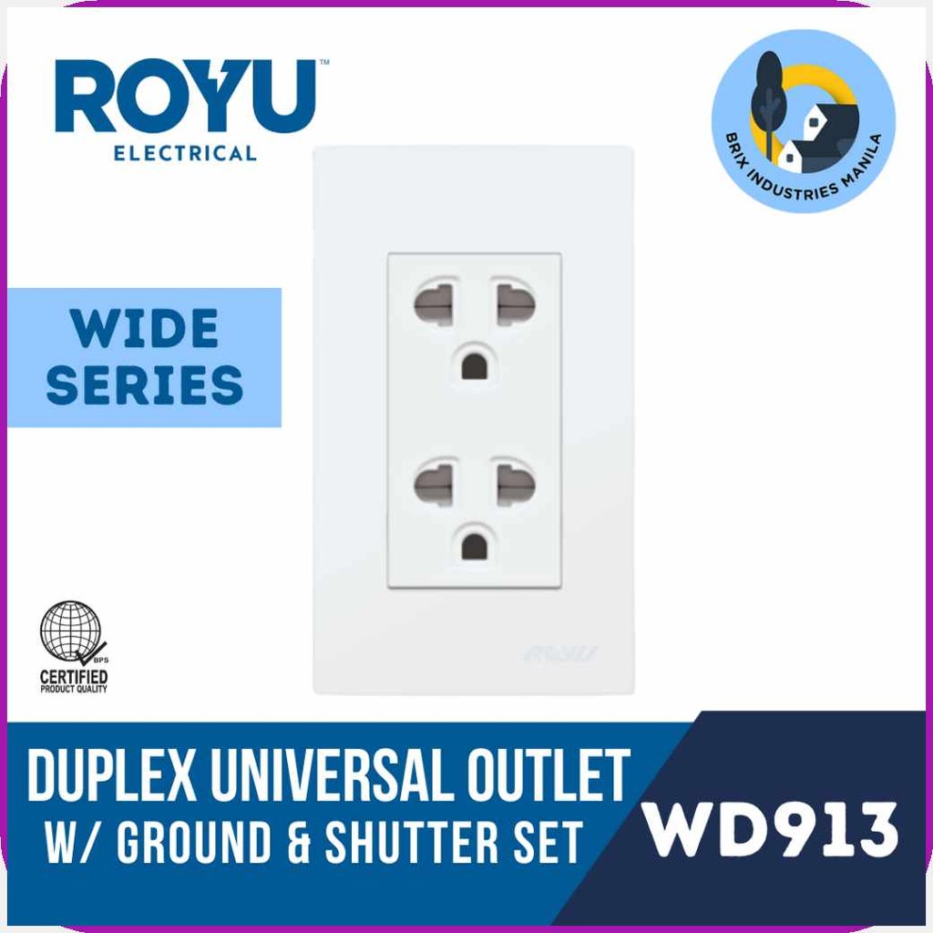 Royu Duplex Universal Outlet with Ground with Shutter Set Wide Series 2 ...