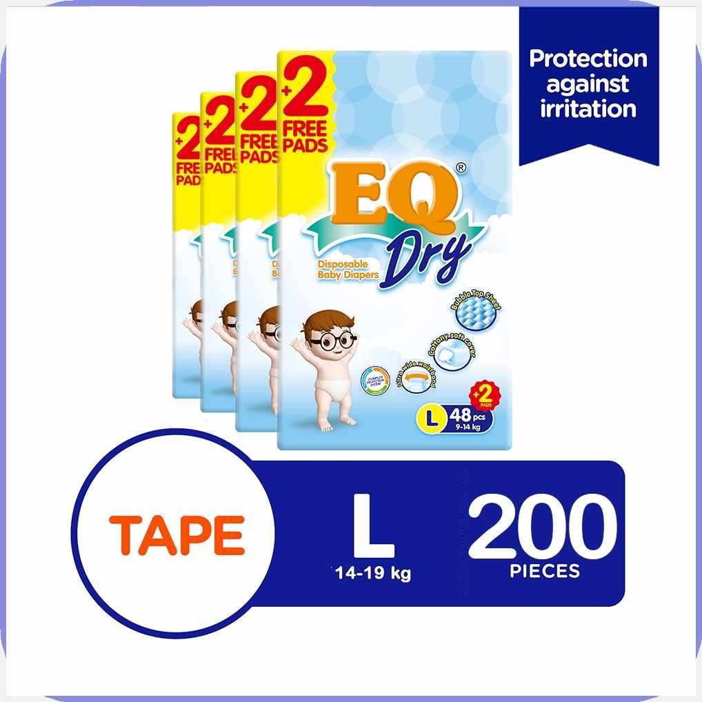 EQ Dry Jumbo Pack Large 50's x 4 packs (200 pcs) - Tape Baby Diapers ...