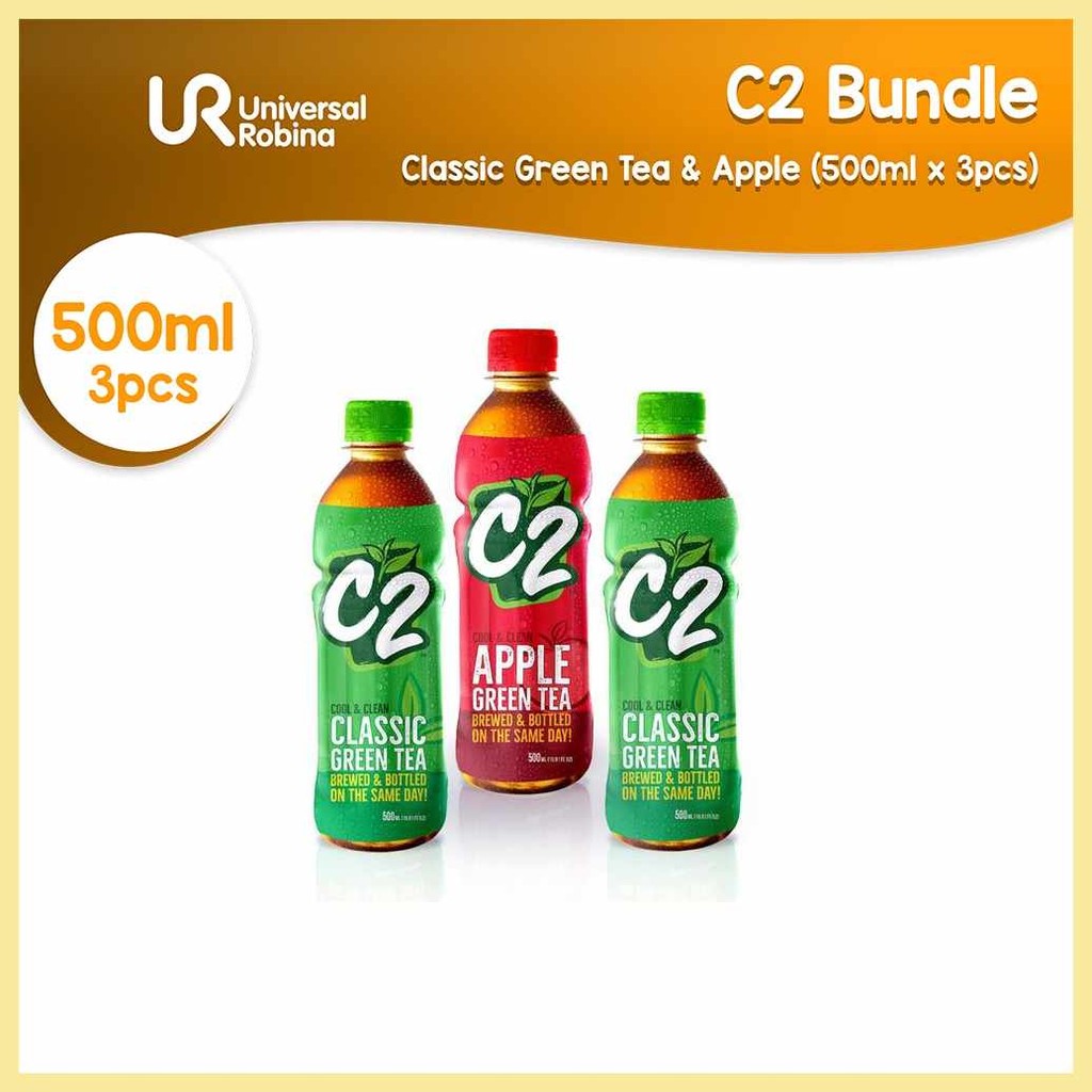 2 x C2 Classic Green Tea (500ml) and 1 x C2 Apple (500ml) | Shopee ...