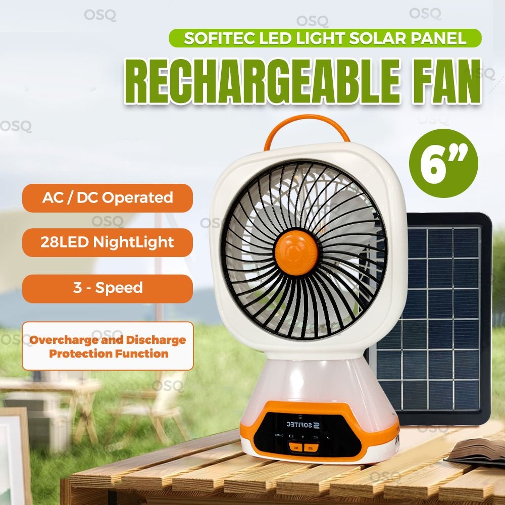 OSQ Sofitec 6'' AC/DC Operated Rechargeable Fan SEF-9017-6 with 3.3W ...