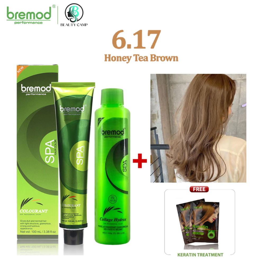 Bremod Hair Color Honey Tea Brown 6.17 and Oxidizing Cream Set Get Free ...