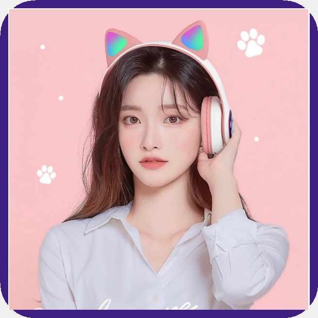 HIFI Cat Ear Headphones Bluetooth Wireless Headsets built-in mic ...
