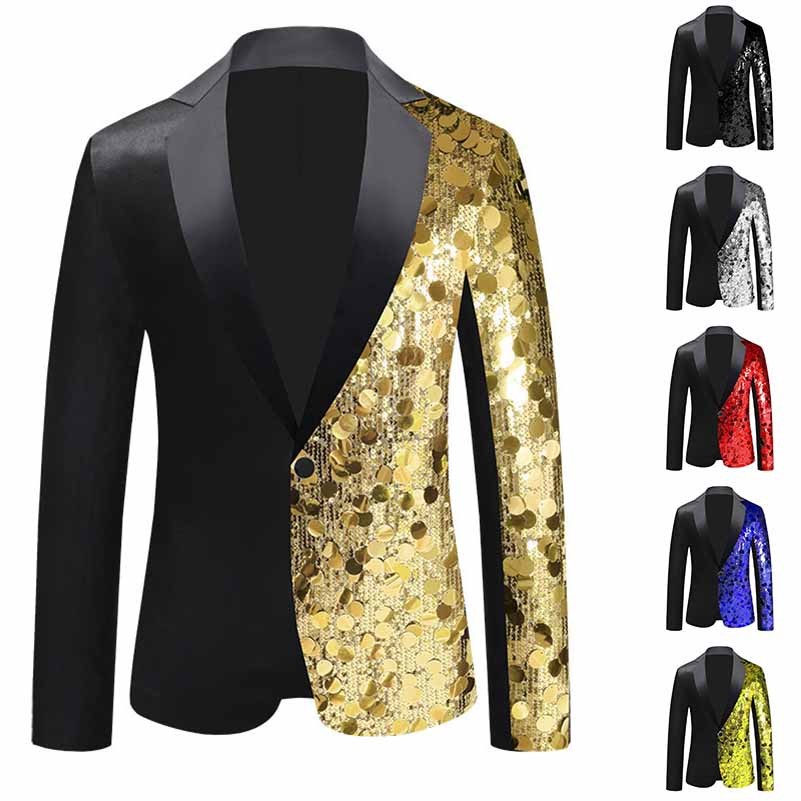 Men's Patchwork Sequined Suit Jackets Dinner Band Stage Street ...
