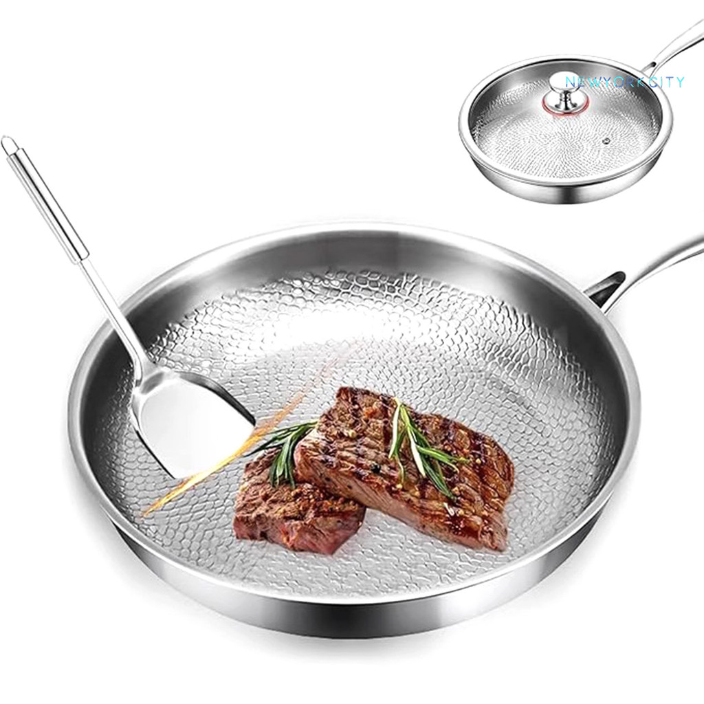 [New] Titanium Frying Pan with Lid Scratch-Resistant Skillet Non-Stick ...