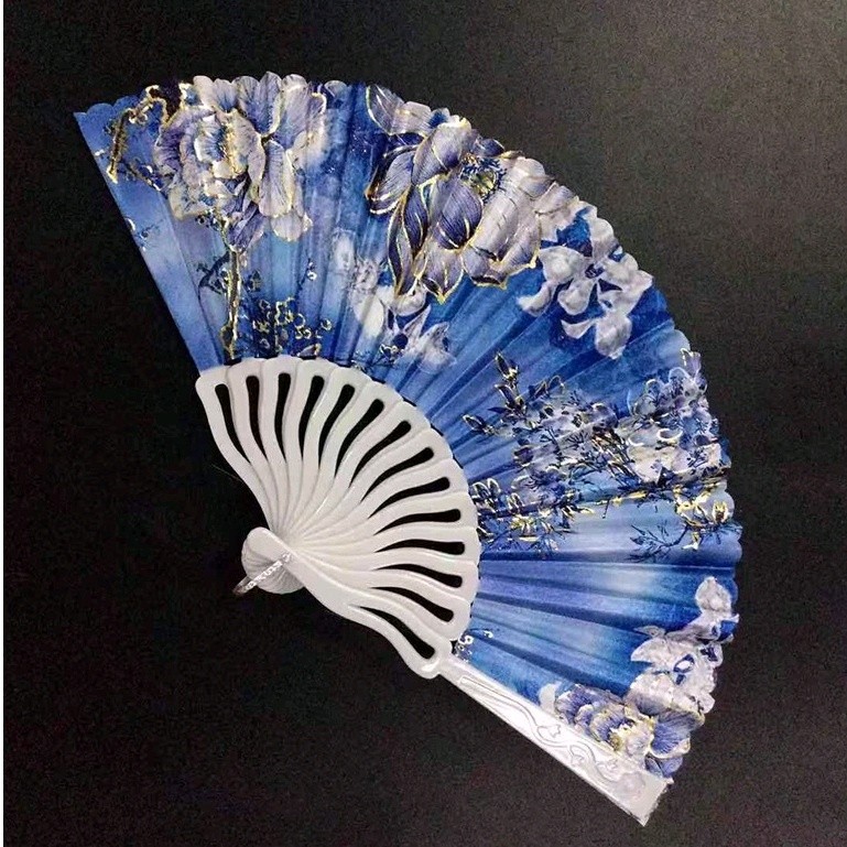 Xhopee Blade Fan Floral Design Plastic Folding Fan White Frame Color ...