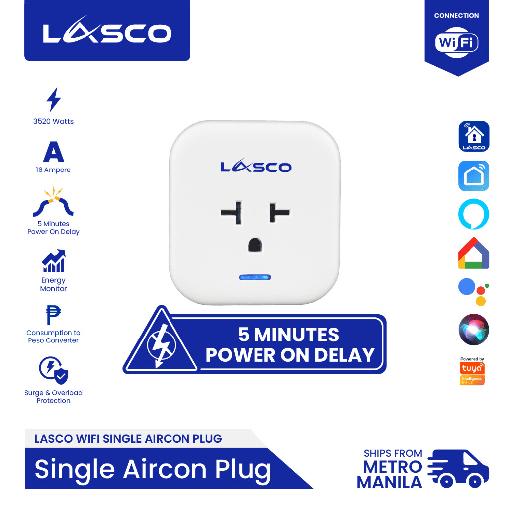 Lasco Wi-Fi Power on Delay Single Aircon Plug Smart Socket Wireless ...