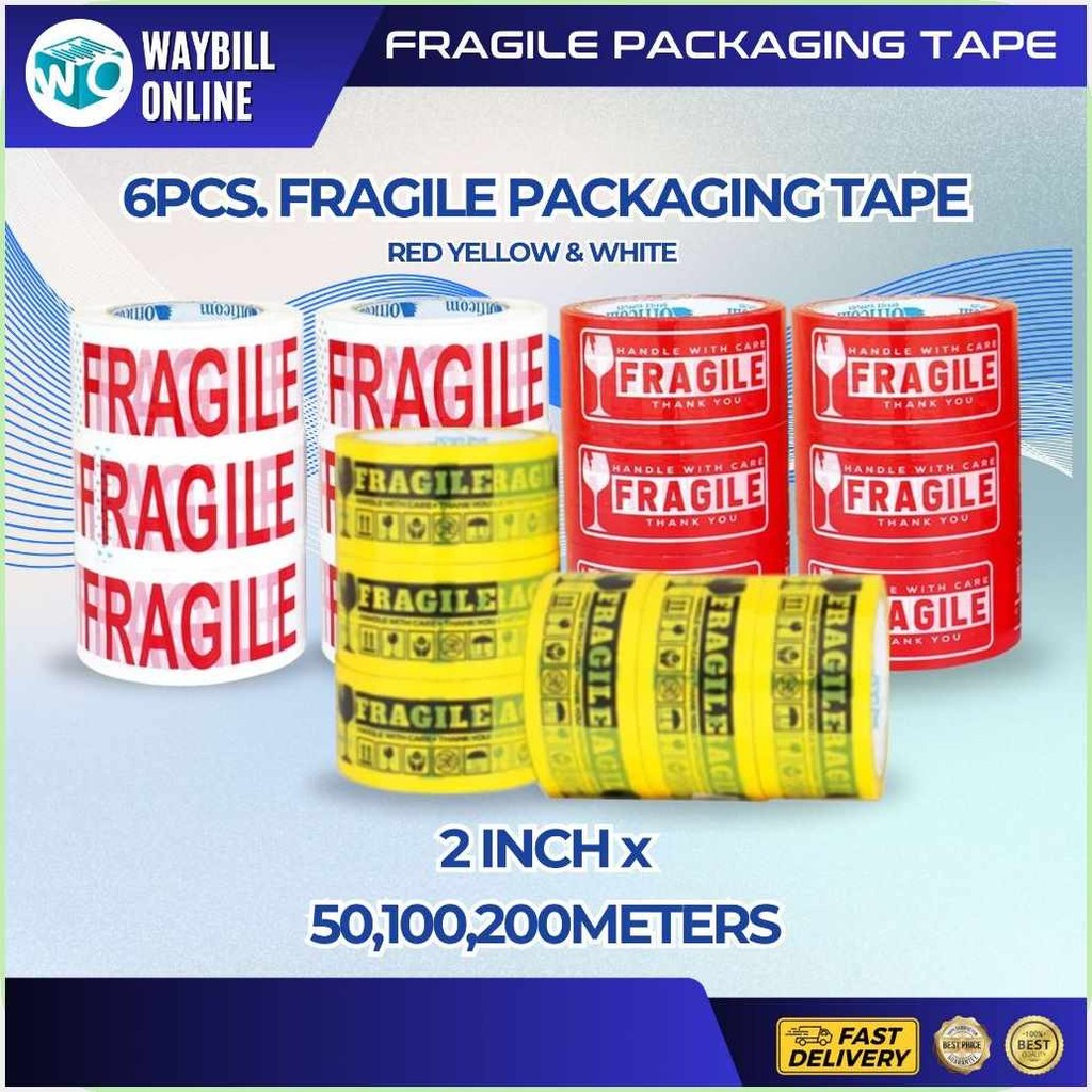 6pcs Fragile Packaging Tape 100 meters | 50 meters | 200 meters Fragile ...