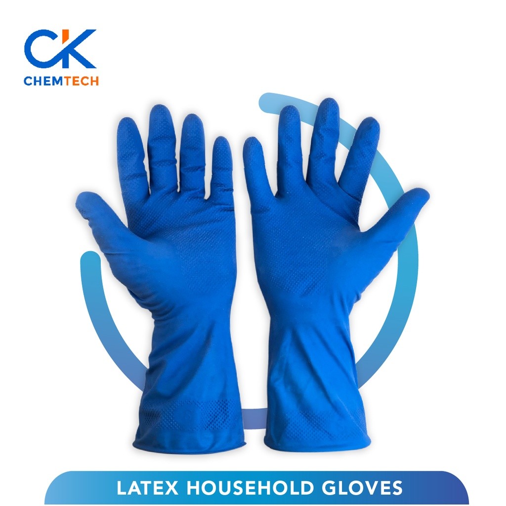 CK Chemtech Household Latex Gloves Flocklined (BLUE) | Shopee Philippines