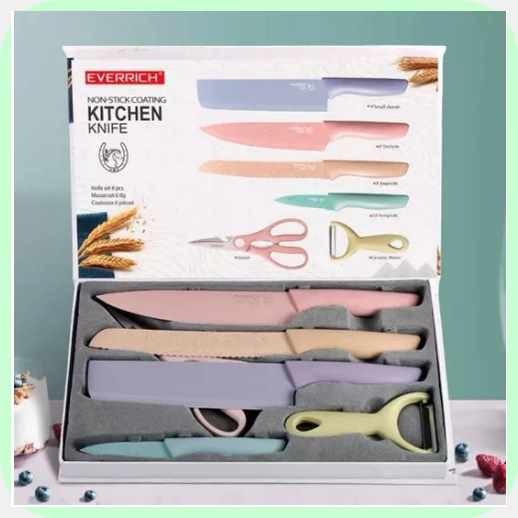 6pcs)Yy)Kitchen'oH/Knife~lp?Set*LK?Corrugated*eE?Colorful*tL?Stainless ...