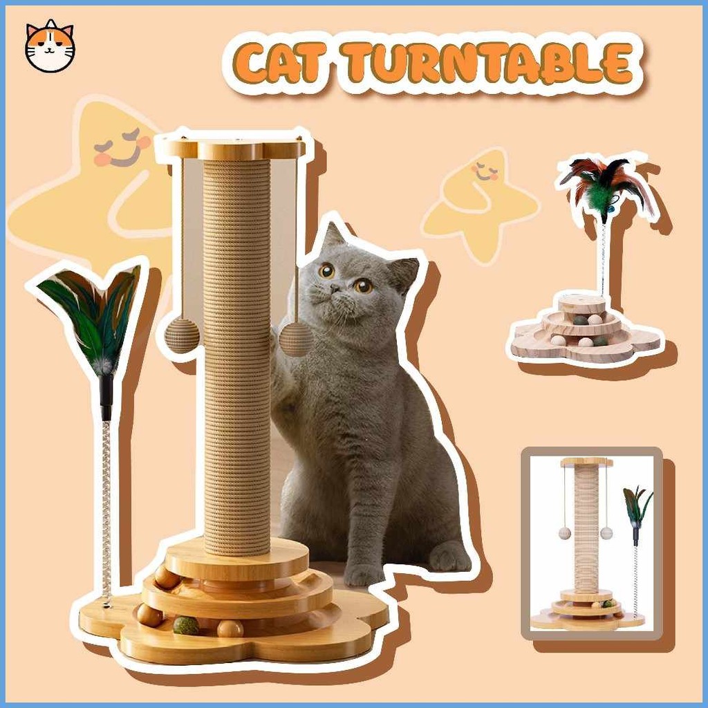 4in1 Solid Wood Cat Scratching Post Natural Sisal Scratcher Interactive ...