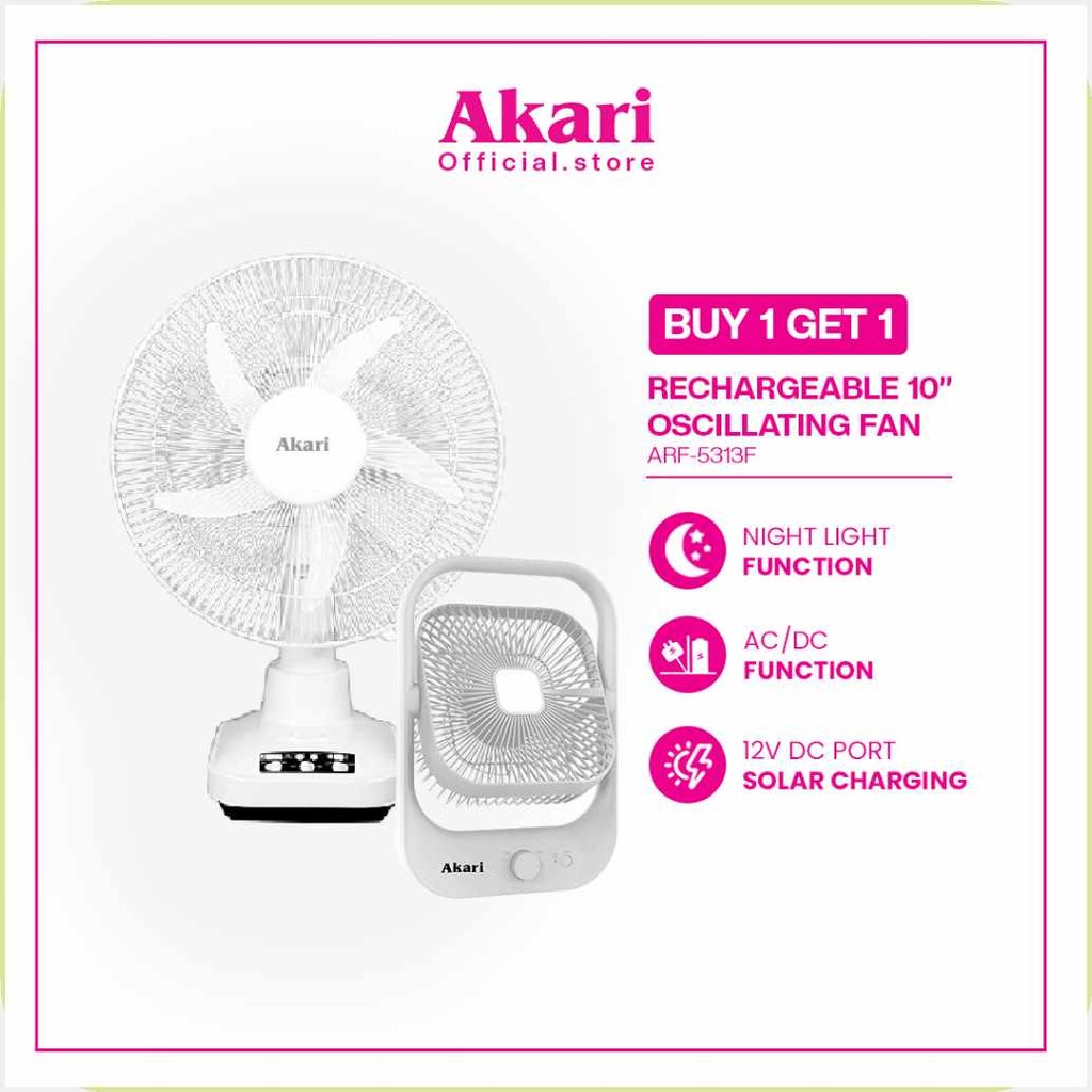 Akari 12-inch Rechargeable Oscillating Fan (ARF-5313F) + FREE 8-inch ...