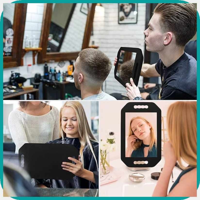 1pc Salon Hand Back Mirror with Foam Surroundings Black Mirror Salon ...