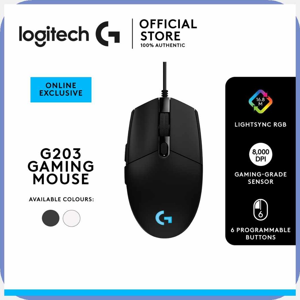Logitech~zo}G203|d%2nd@RD+Gen a+I+e+U+T+8,000 DPI, LIGHTSYNC RGB Wired ...