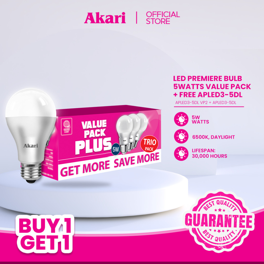 Akari 5 Watts LED Bulb Value Pack - Daylight (APLED3-5DL-VP2) TRIO PACK ...