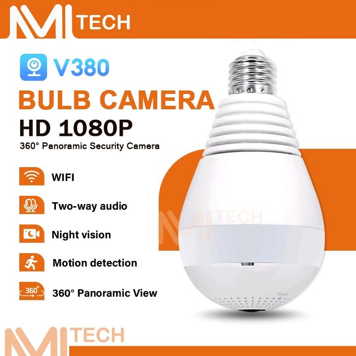 V380 IP Cam CCTV Bulb Camera 360 Panoramic Bulb with Night Vision 1080p ...