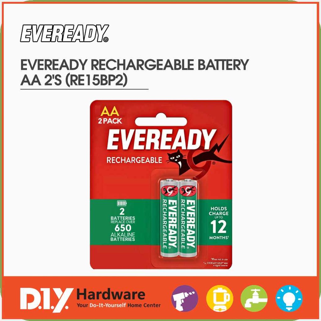 Eveready Rechargeable Battery AA 2's RE15BP2 | Shopee Philippines