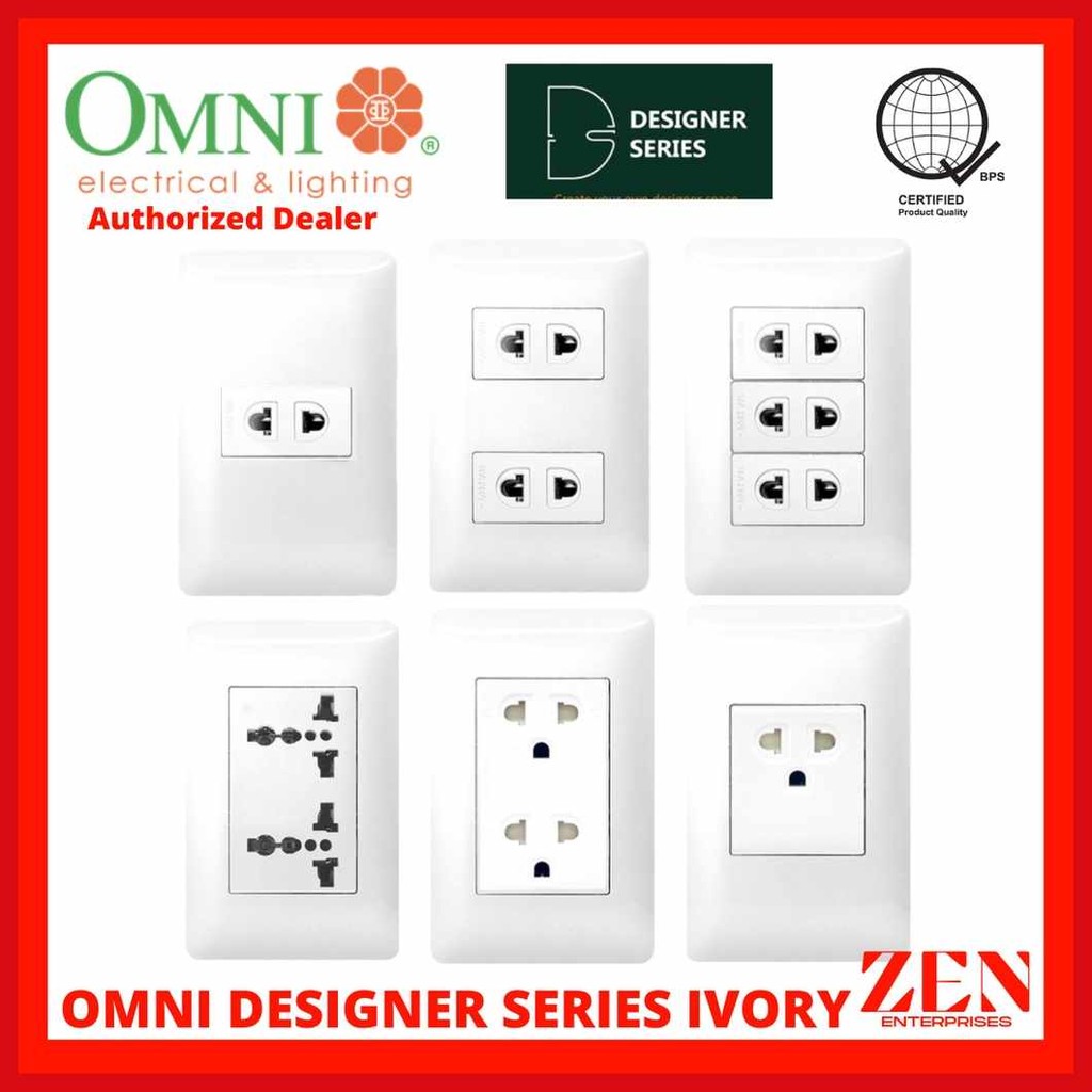 Omni Designer Series IVORY Universal Outlet Sets (1GANG, 2GANG, 3GANG ...