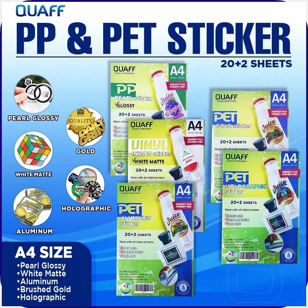 Quaff Pet Vinyl Label Sticker Waterproof 180Gsm A4 Glossy / Matte ...