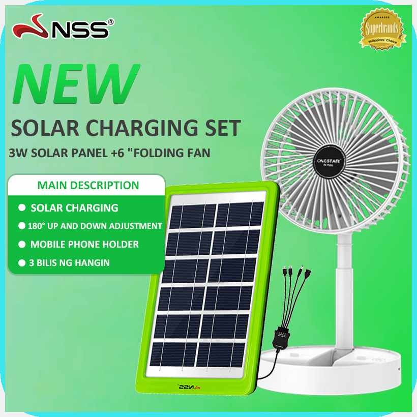 NSS 6 inch Solar Electric Fan Rechargeable Table Portable Mini With Usb ...