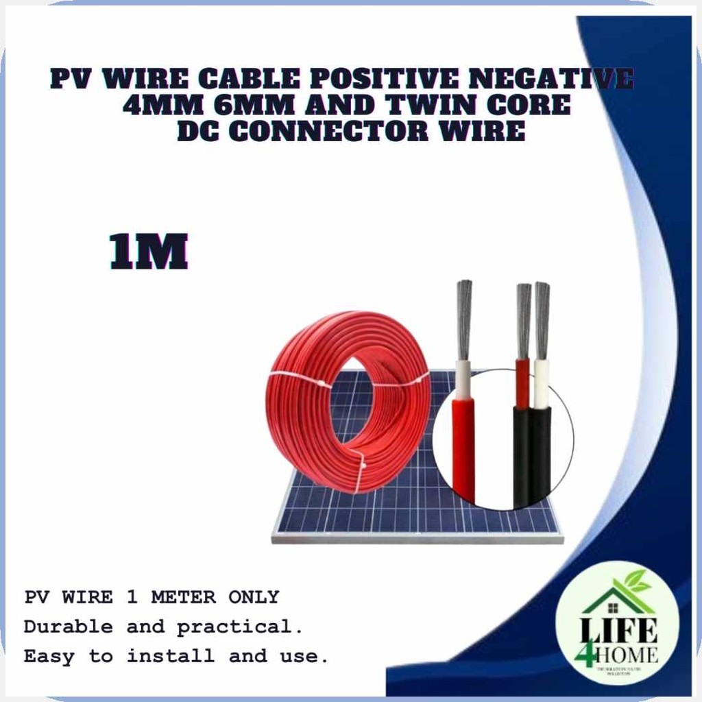 (1 METER ONLY ) PV Wire Cable Positive Negative 4mm 6mm and twin core ...