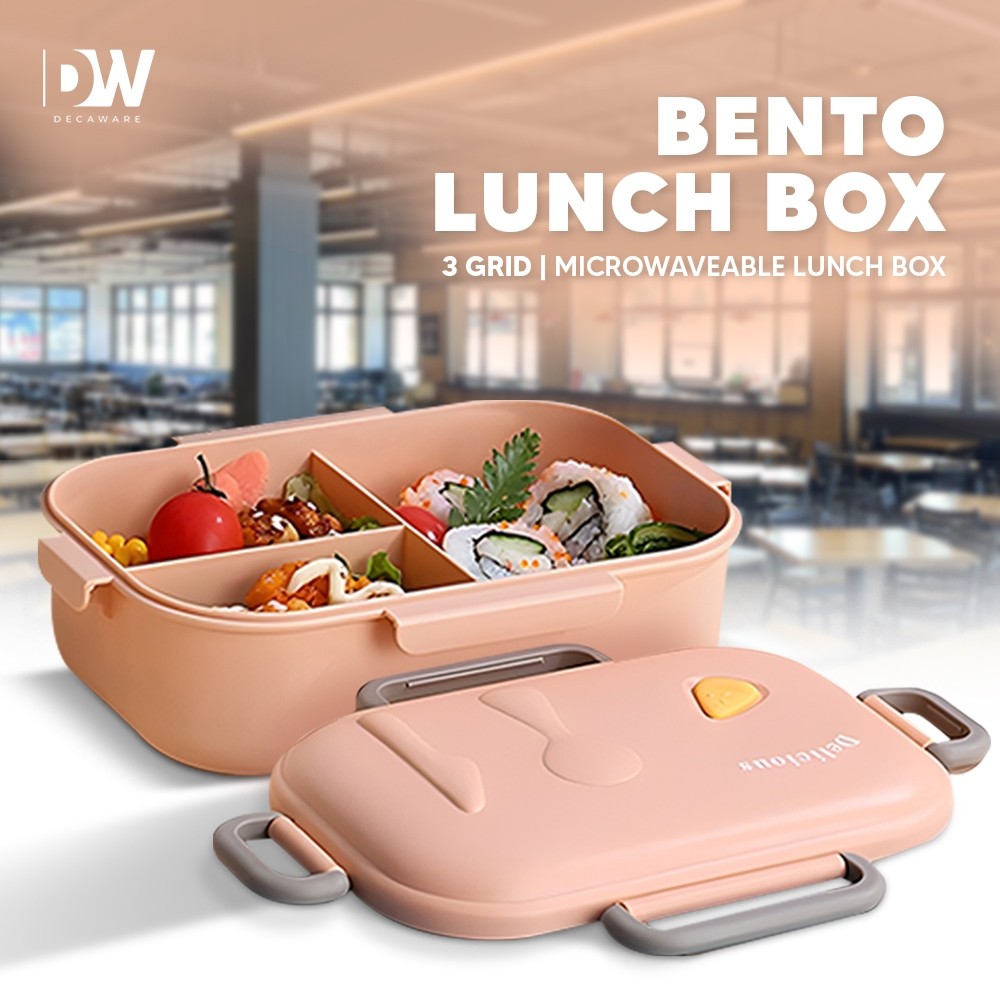 3-Grid Bento Lunch Box Sealed Leak-Proof Microwaveable Baunan Lunch Box ...