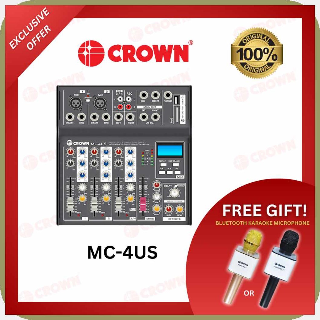 CROWN MC-4US / 4 CHANNEL MIXER W/3 BAND EQUALIZER | Shopee Philippines