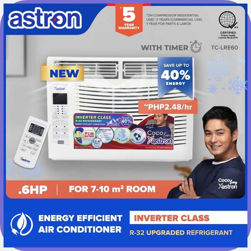 Astron 0.6HP Inverter Class Window Type Aircon with Remote | TCLRE60 ...