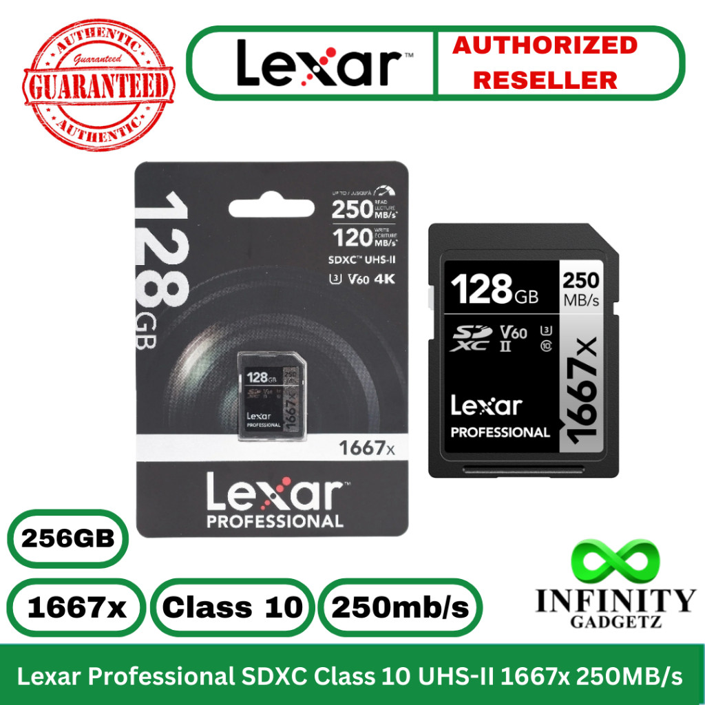 Lexar Professional 128GB SDXC UHS-II 250MB/s 1667x U3 V60 4K SD Card ...