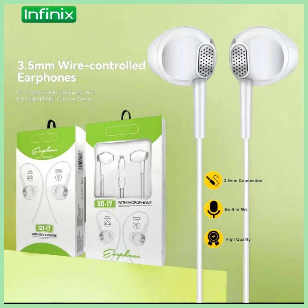 (S017) Infinix Music Earphone With Microphone With Box Universal ...