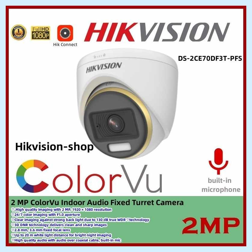 Hikvision CCTV Camera 2MP HD Full-color Built-in mic Smart IR High ...