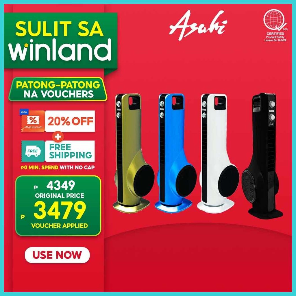 Asahi by Winland Tower Fan | Electric Fan w/ Powerful Air Delivery TF ...