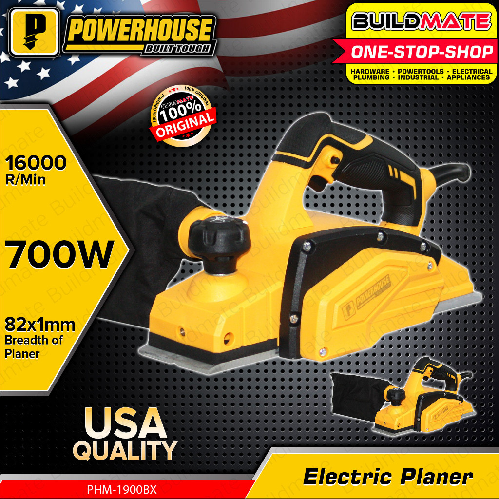 Buildmate x POWERHOUSE 700w Electric Wood Planer with Dust Bag Katam ...