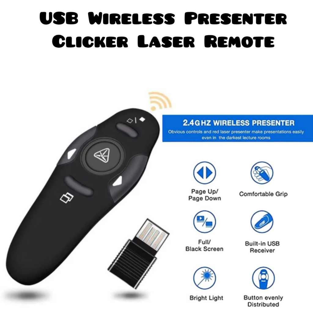 USB 2.4GHz Wireless PPT PowerPoint Presenter Pointer Clicker Laser ...